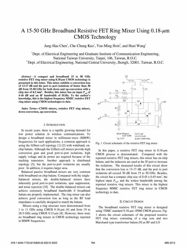 A 15-50 GHZ Broadband Resistive FET Ring Mixer Using 0p18um CMOS ...