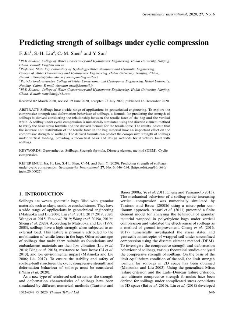 Jia Et Al 2020 Predicting Strength Soilbags Under Cyclic Compression | PDF | Stress (Mechanics ...