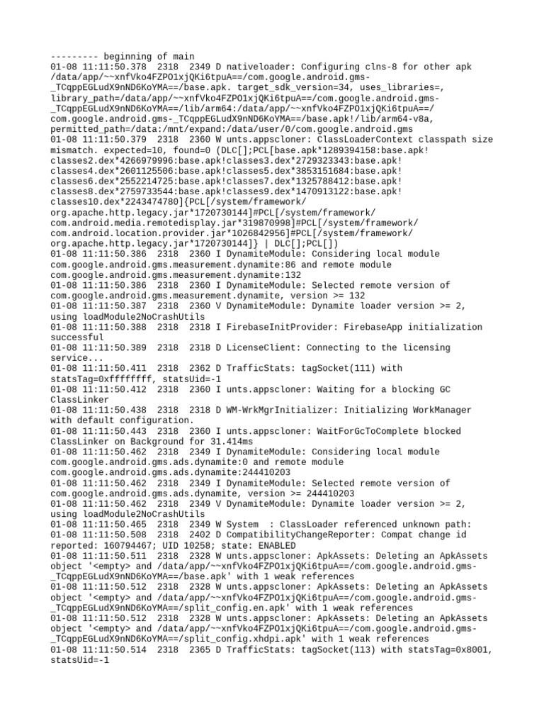 Com - Dual.space - Parallel.apps - Multiaccounts.appscloner Logcat | PDF | Android (Operating ...