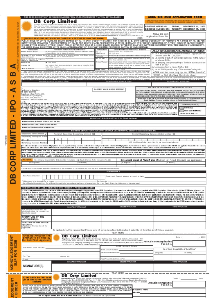 ASBA Application Form Full Printed | PDF | Securities Act Of 1933 | Stocks