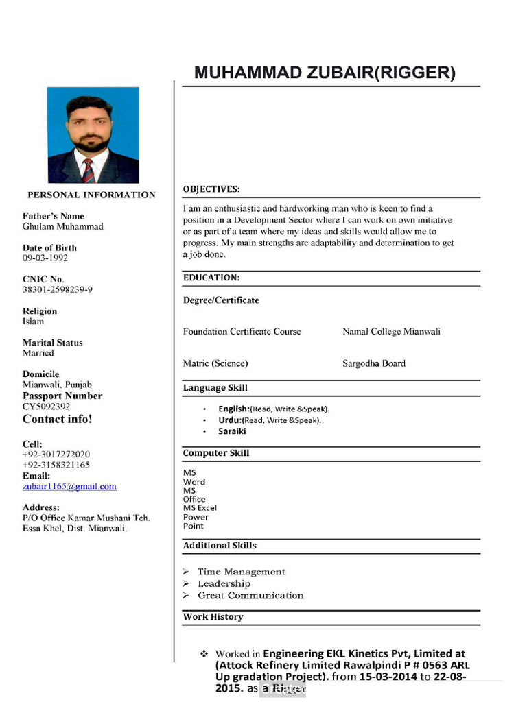 M.zubair Rigger Cv.... | PDF
