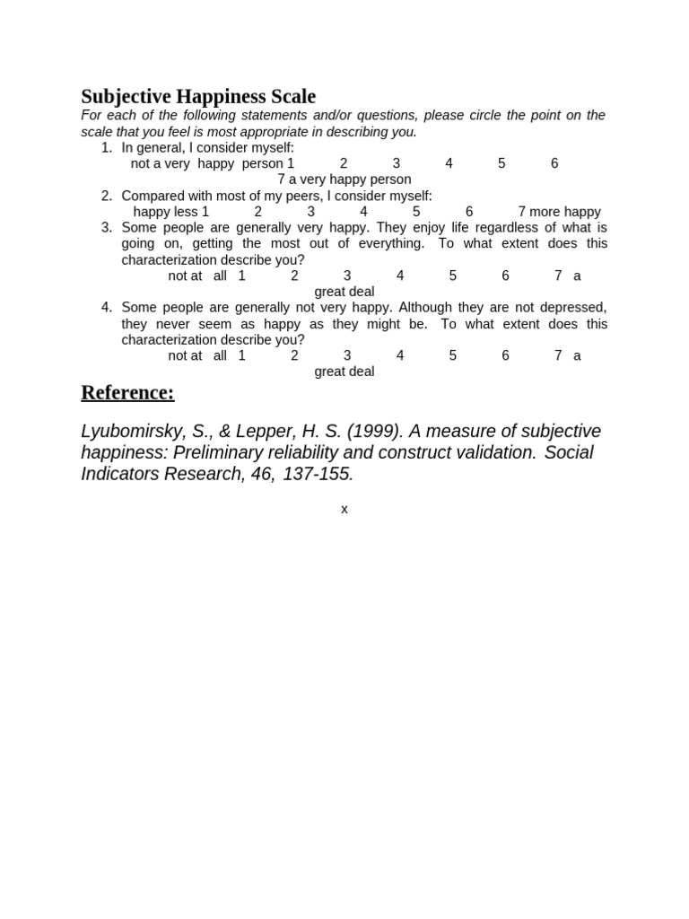 Subjective Happiness Scale Assessment | PDF