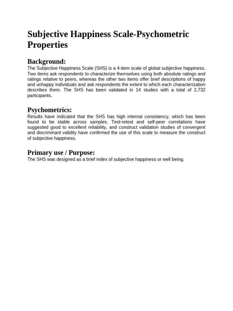 Subjective Happiness Scale Insights | PDF