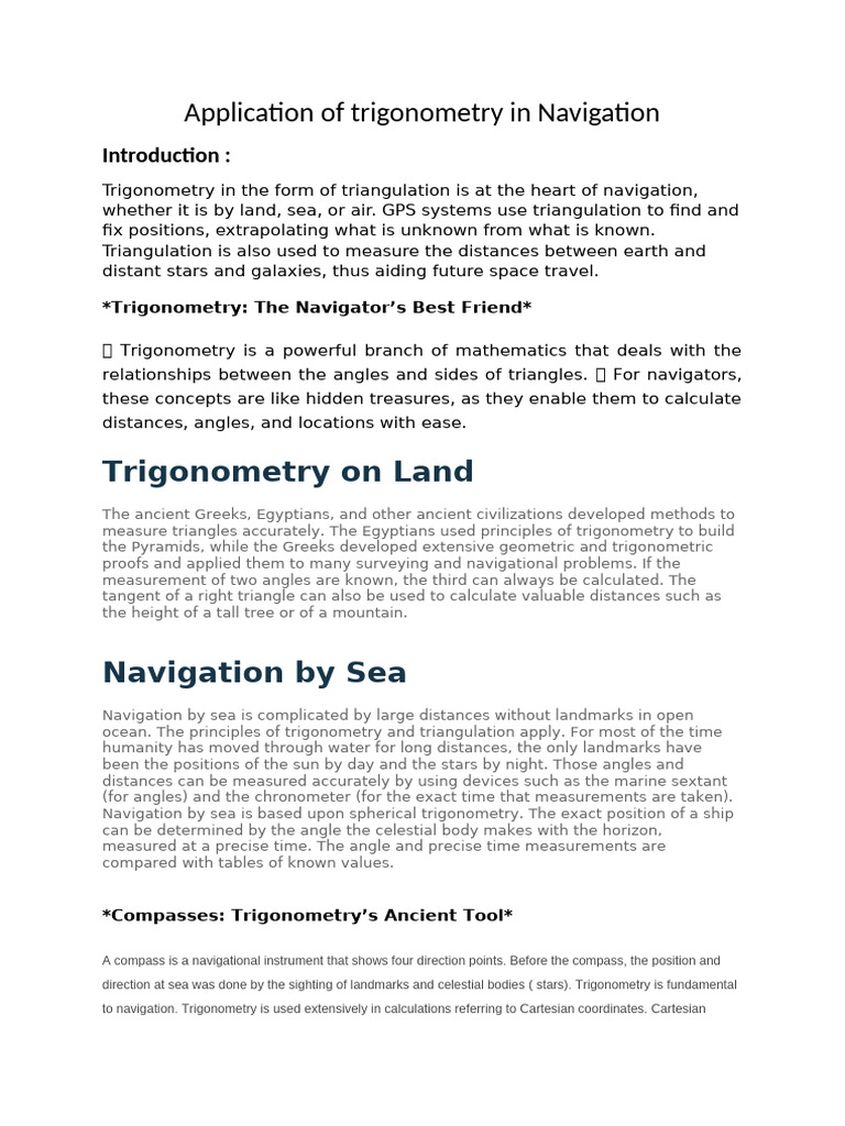 Application of Trigonometry in Navigation | PDF | Trigonometry | Navigation