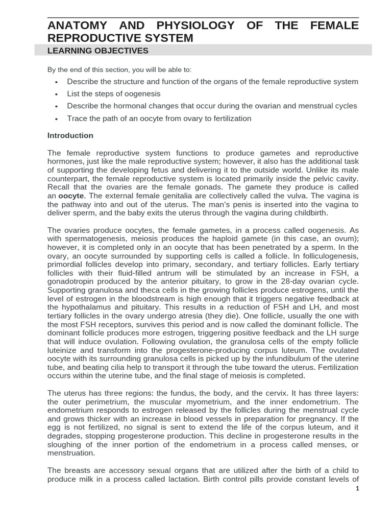 ANATOMY AND PHYSIOLOGY OF THE FEMALE REPRODUCTIVE SYSTEM | PDF ...