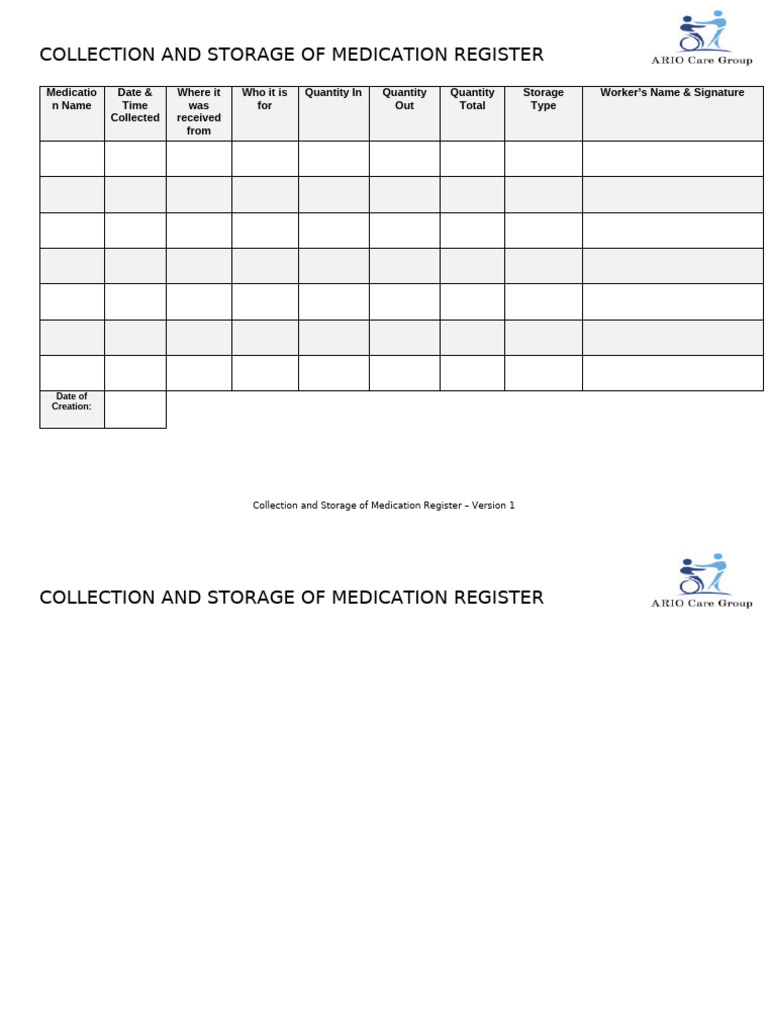 Collection and Storage of Medication Register Template | PDF