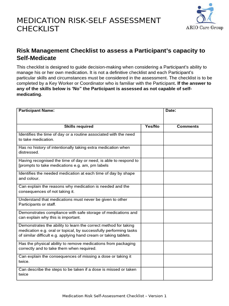 Medication Risk Self-Assessment Checklist | PDF | Risk | Behavioural ...