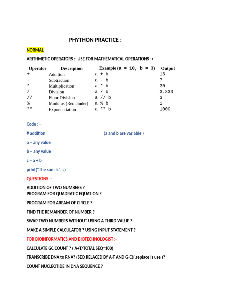 Phython Practice Questions All 3 Lec | PDF | Arithmetic | Applied Mathematics
