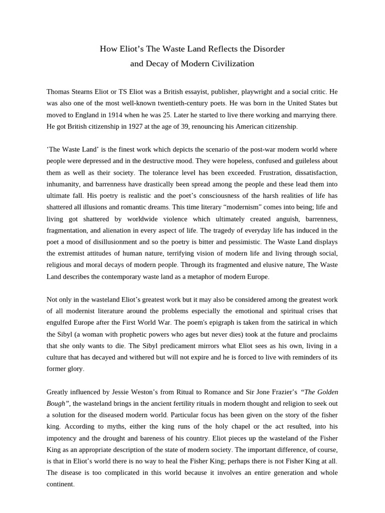 How Eliots the Waste Land Reflects the D | PDF | T. S. Eliot