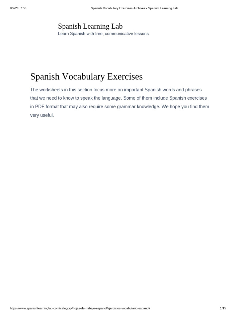 Vocabulary Exercises Spanish files - Spanish Learning Lab | PDF ...