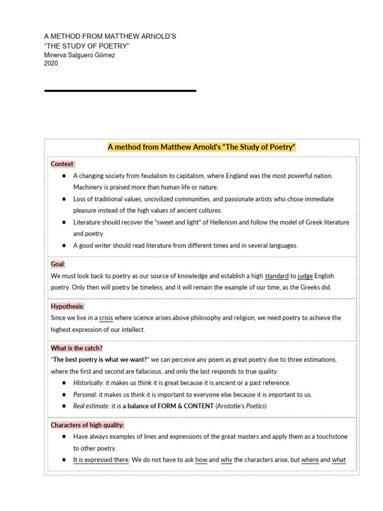 Matthew Arnold's Poetry Evaluation Method | PDF | Poetry