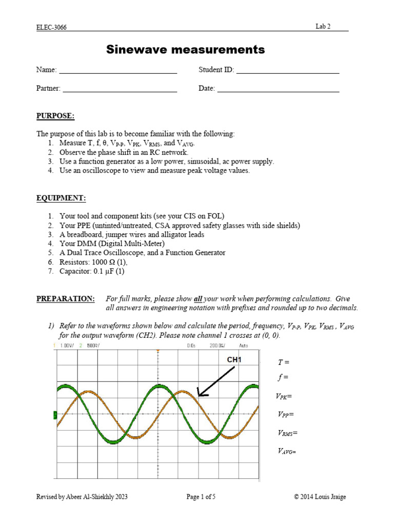 Lab 2 - Sine Wave Measurements1 | PDF | Root Mean Square | Electricity