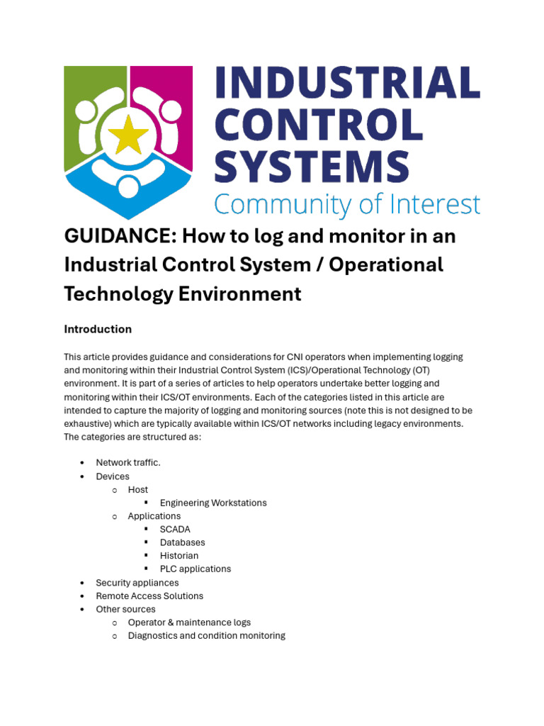 ICS/OT Logging & Monitoring Guide | PDF | Programmable Logic Controller ...