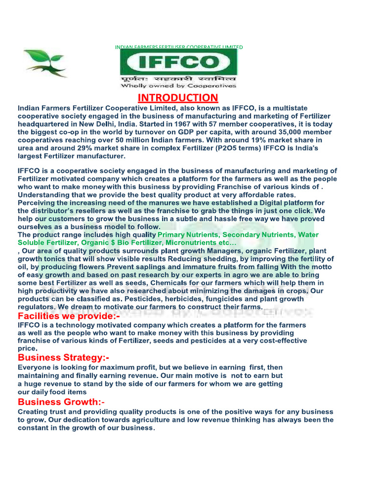 Iffco Dealership Information Broucher Prospectus | PDF