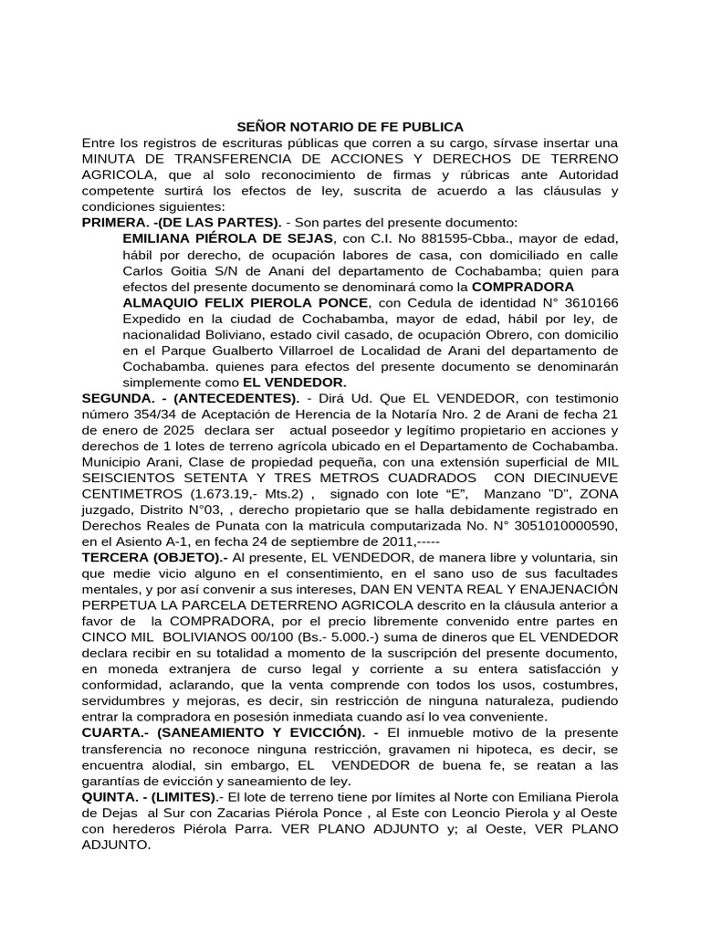 Minuta Corregida Emiliana | PDF | Derecho Civil (Common Law)