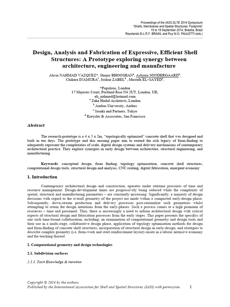 Design, Analysis and Fabrication of Expressive, Efficient Shell Structures A Prototype Exploring ...