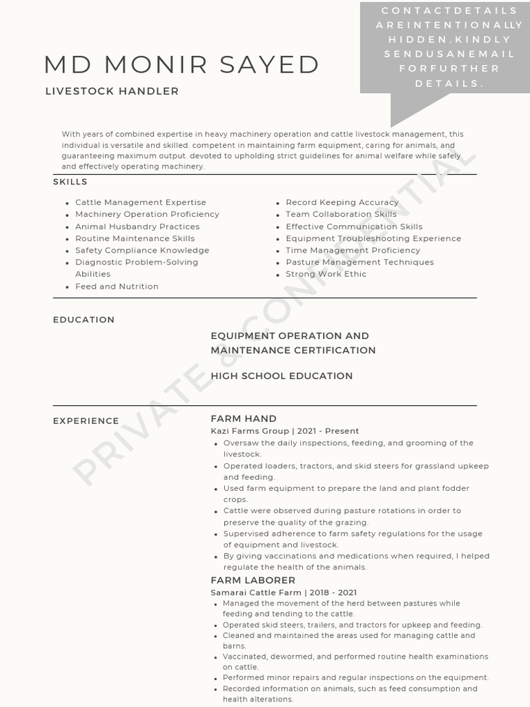MD Monir Sayed Cv | PDF | Livestock | Cattle