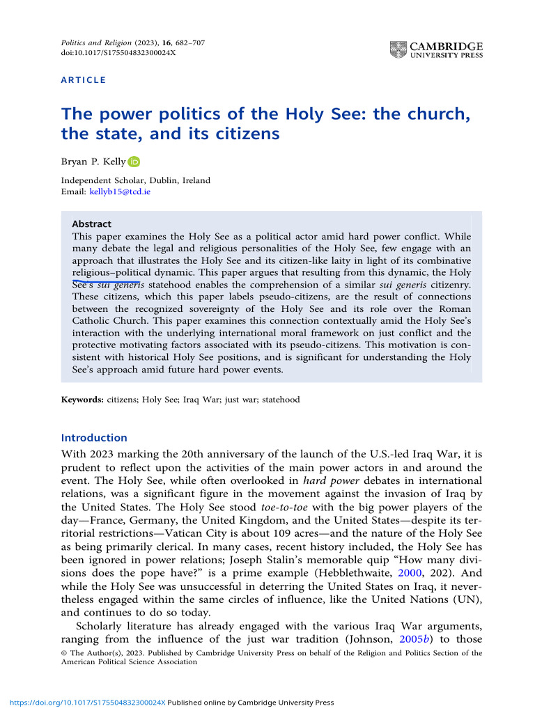 Holy See's Political Role and Pseudo-Citizens | PDF | Catholic Church ...