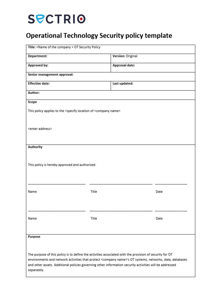 OT Security Policy Template | PDF | Information Security | Computer ...