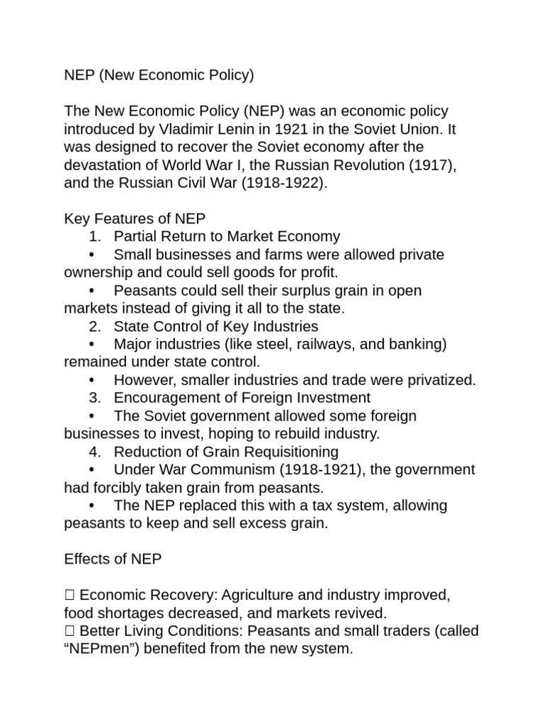 Lenin's NEP: Economic Recovery Strategy | PDF