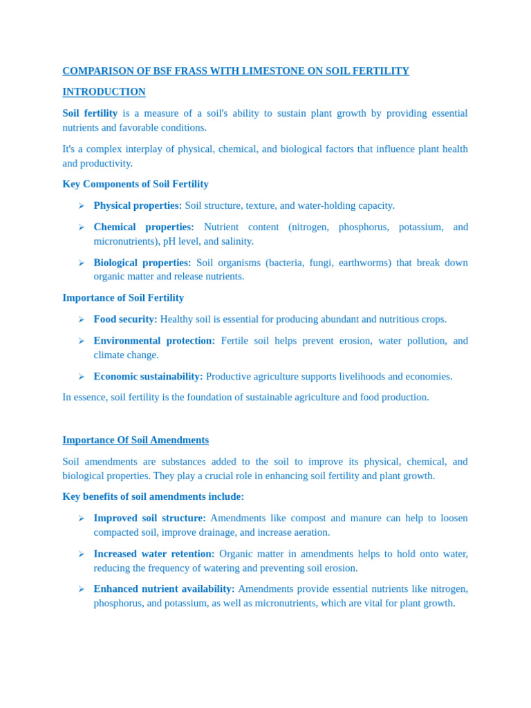 BSF Frass vs. Limestone for Soil Fertility | PDF | Soil | Plant Nutrition