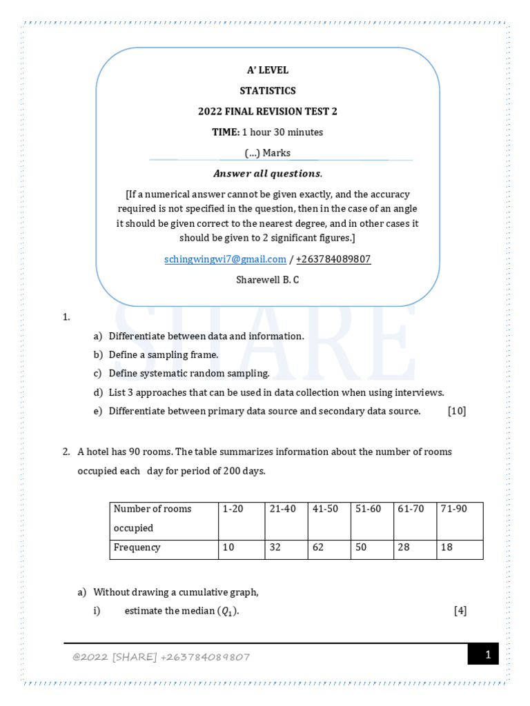 A-Level Statistics Revision Guide | PDF | Linear Regression | Scatter Plot