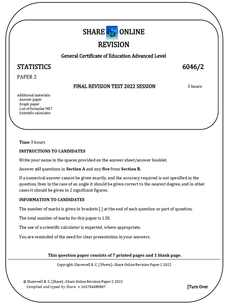 2022 Paper 1 Test 1 (Pure Mathematics) Share-1 | PDF | Applied ...