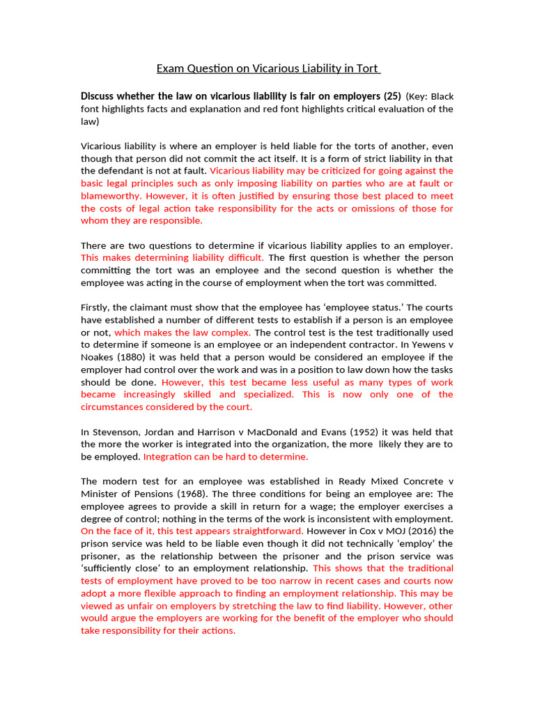 Vicarious Liability | PDF | Legal Liability | Vicarious Liability