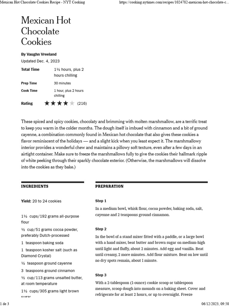 Mexican Hot Chocolate Cookies Recipe - NYT Cooking | PDF | Marshmallow ...