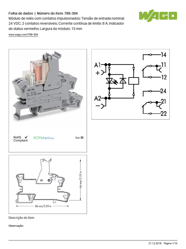 Rele Wago - Datasheet | PDF | Engenharia Elétrica | Eletromagnetismo