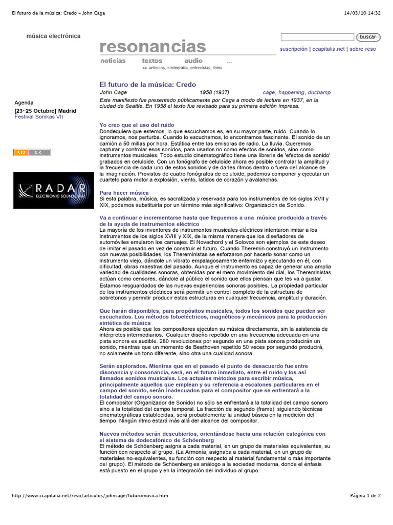 El Futuro de La Música - Credo - John Cage | PDF | Sonido | Ritmo