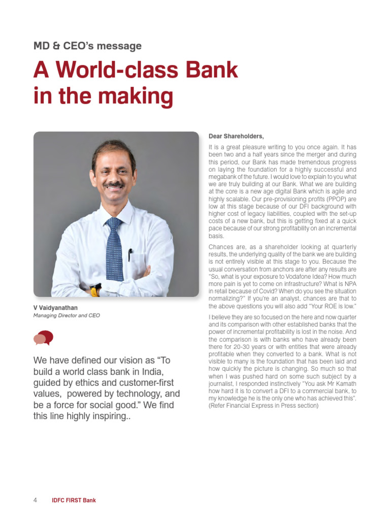 IDFC First Bank 2020 Vision and Progress | PDF | Banks | Interest