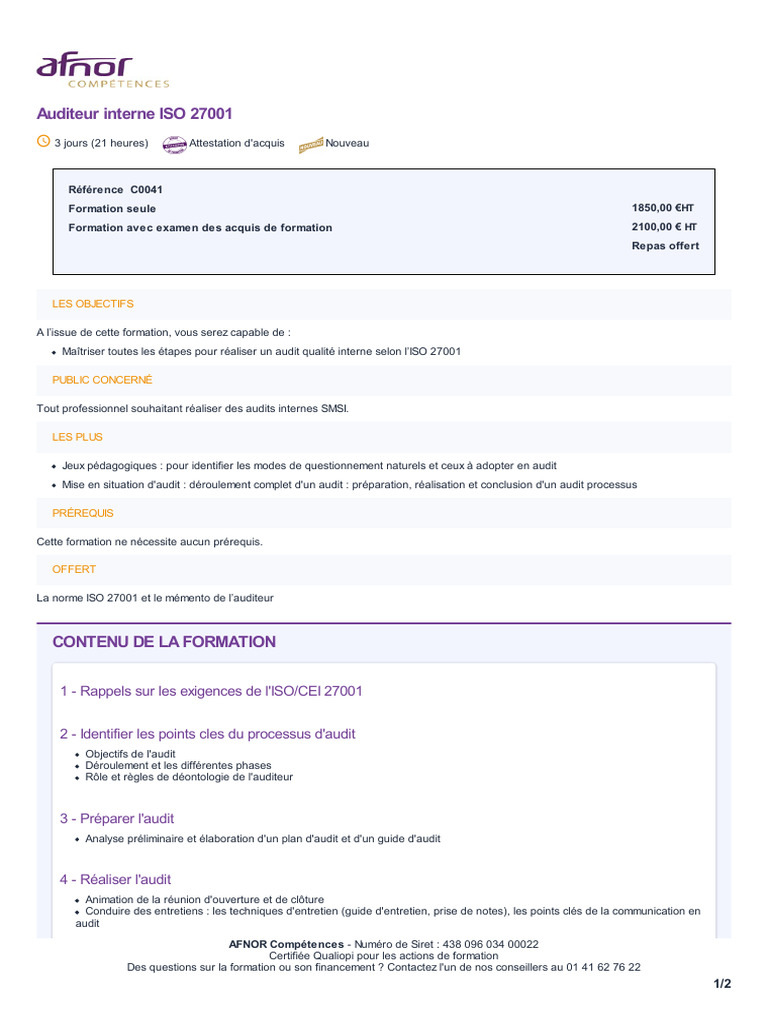 Auditeur Interne ISO 27001 | PDF | Audit