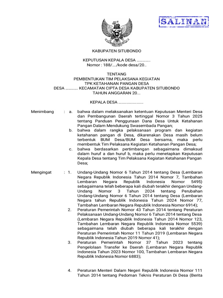 Contoh SK Ketahanan Pangan Desa | PDF