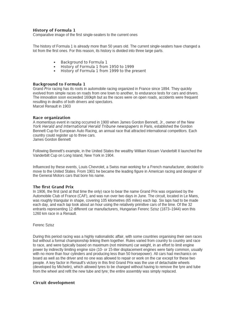 History of the Formula | PDF | Formula One | Grand Prix Motor Racing