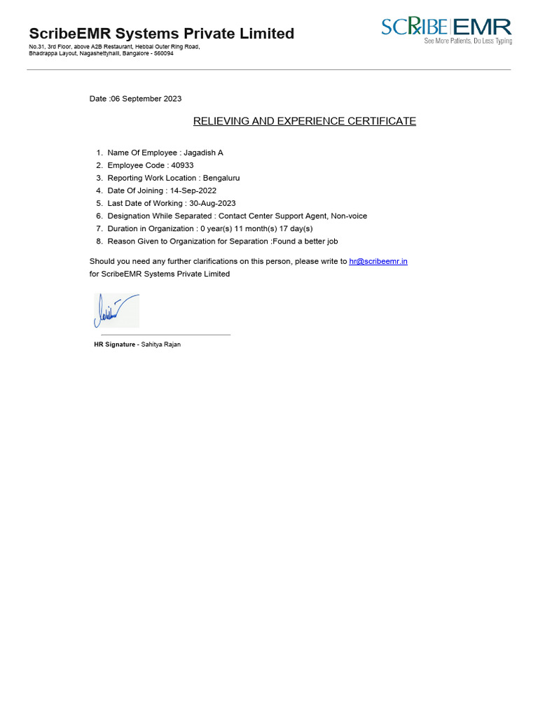 Scribe EMR service letter (1) | PDF