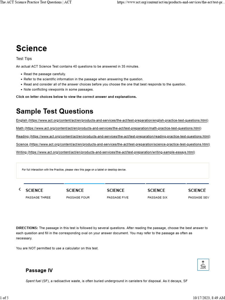 The ACT Science Practice Test Questions ACT answer | PDF | Rock ...