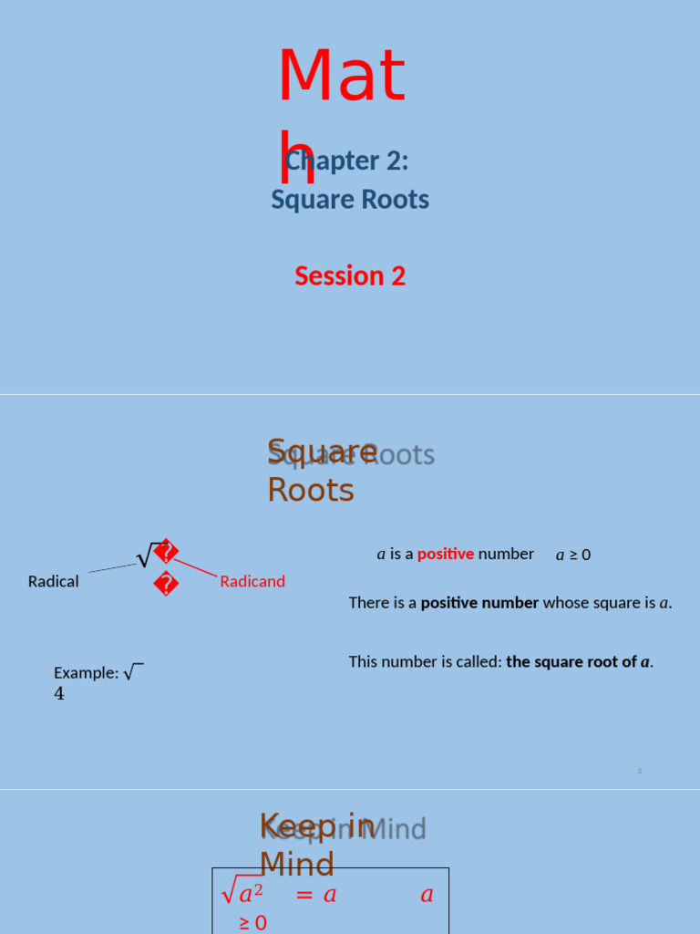 Session 2 Square Roots | PDF