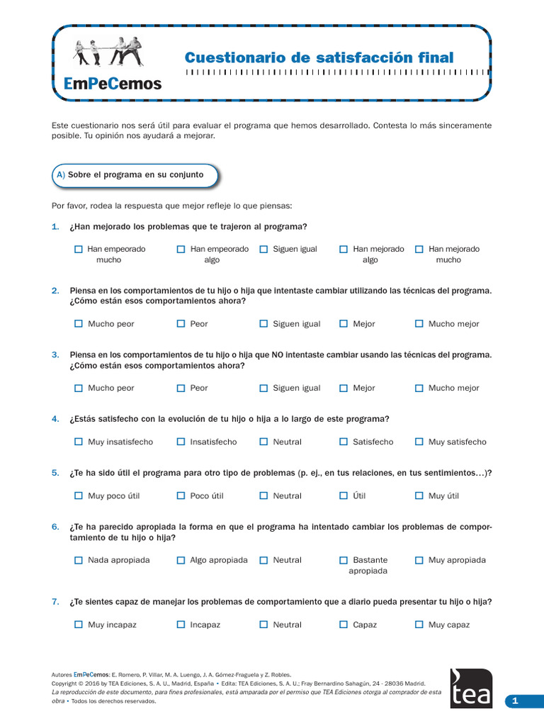 Cuestionario Satisfacción Final | PDF | Cuestionario