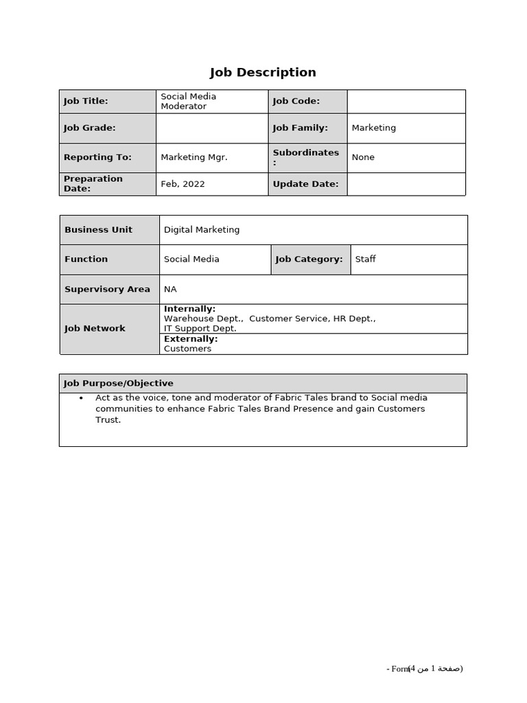 Social Media Moderator Job Description | PDF | Social Media | Popular ...