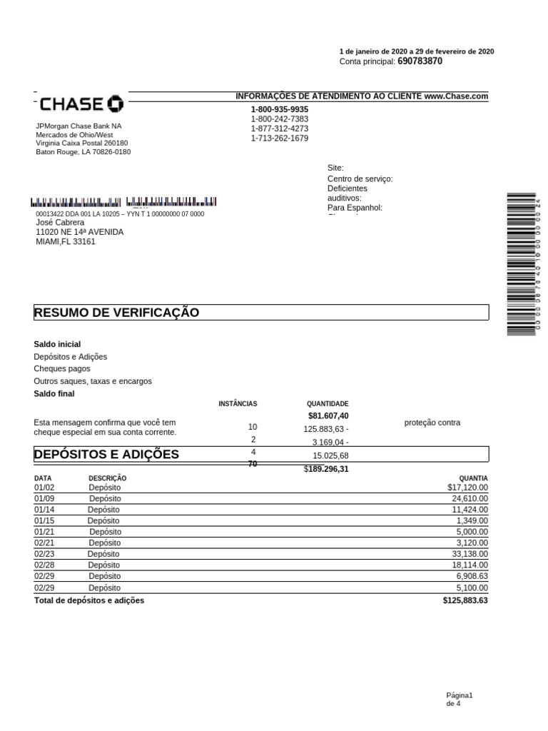 modelo de extrato bancário do Chase(1) 2 | PDF | Cheque (banco) | Conta ...