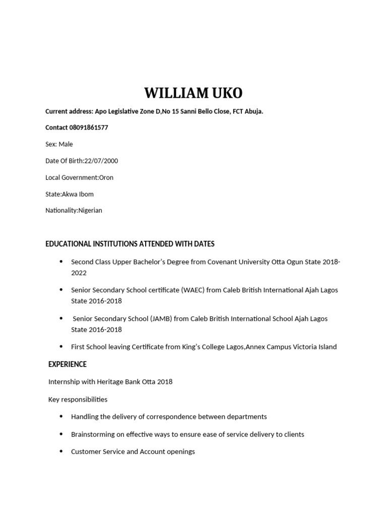 William Uko Resume | PDF
