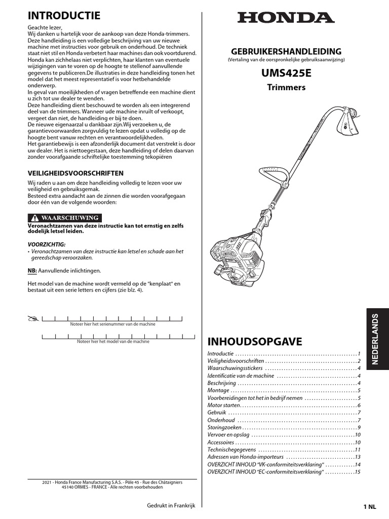 Handleiding UMS425 HONDA Trimmer | PDF