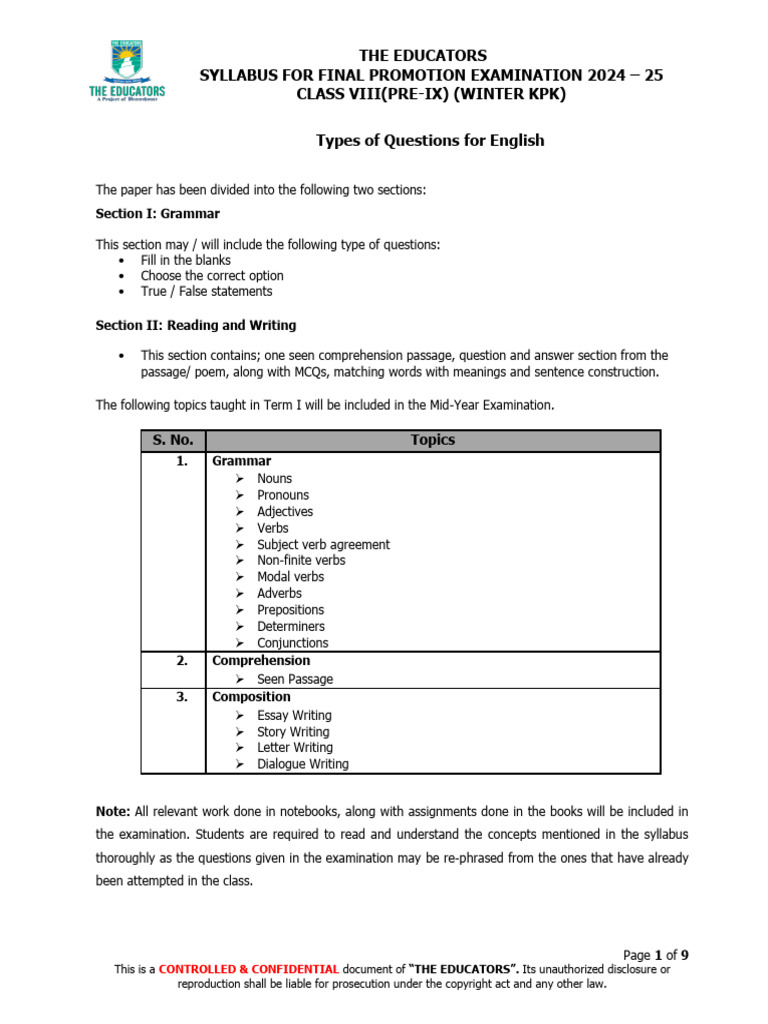 Class 8 Syllabus for 2025 Exams | PDF | Verb | Algebra