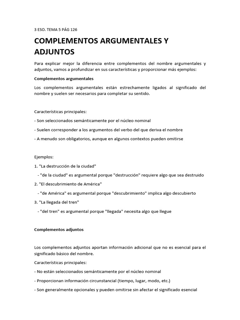 Complementos Del Nombre Argumentales y Adjuntos | PDF | Sintaxis | Gramática