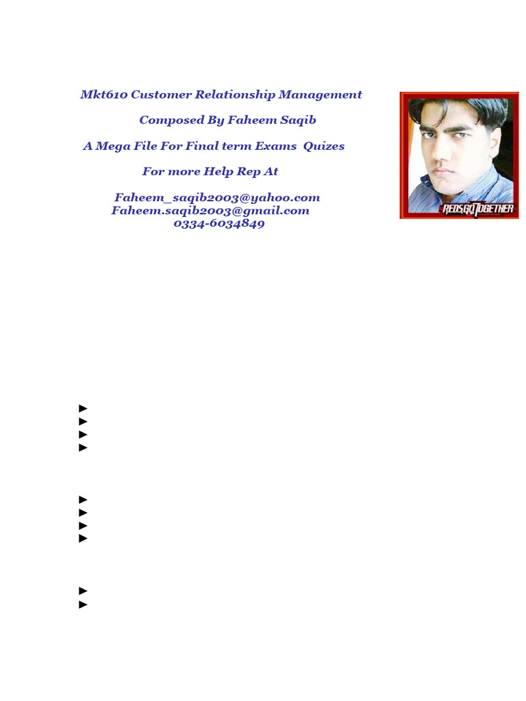 MKT610-Final-Term-Faheem | PDF | Customer Relationship Management | Sales