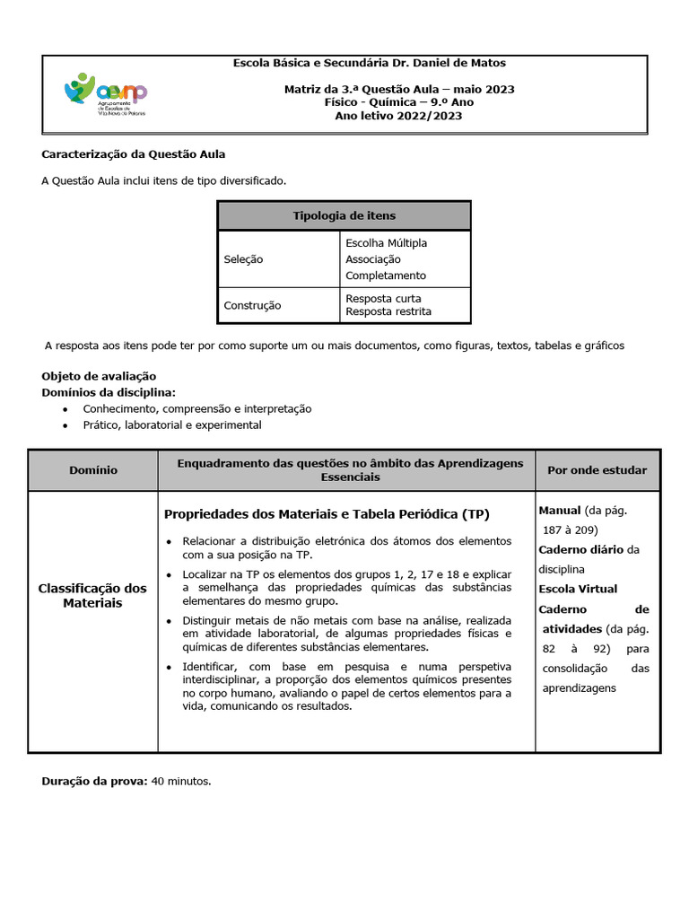 Matriz,QA3 | PDF | Química