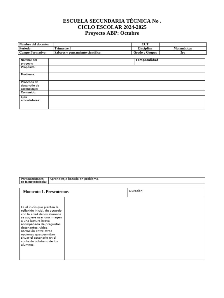 Formato de Planeación Proyectos - Ejemplo ABProblemas | PDF | Aprendizaje | Experiencia