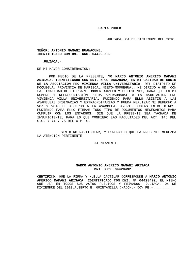 CARTA PODER DE REPRESENTACION | PDF