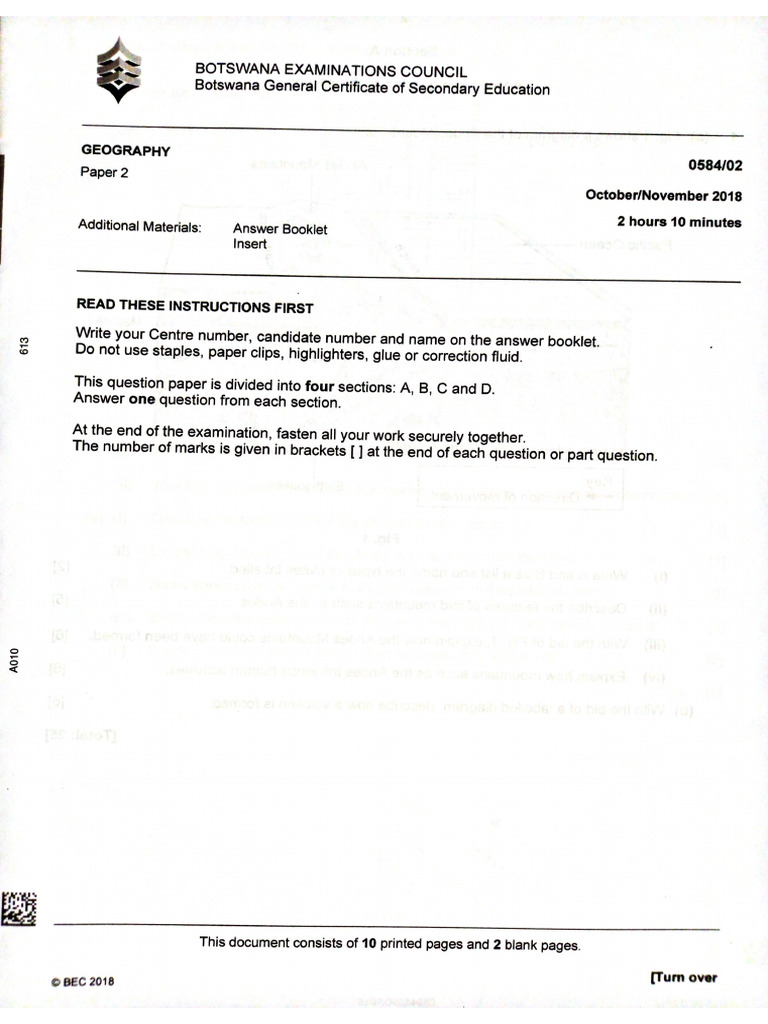 Geography Paper 2 2018 BGCSE | PDF